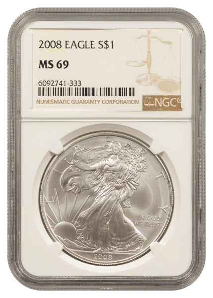 2008 1 oz Silver Eagle NGC MS69 - Blanchard and Company