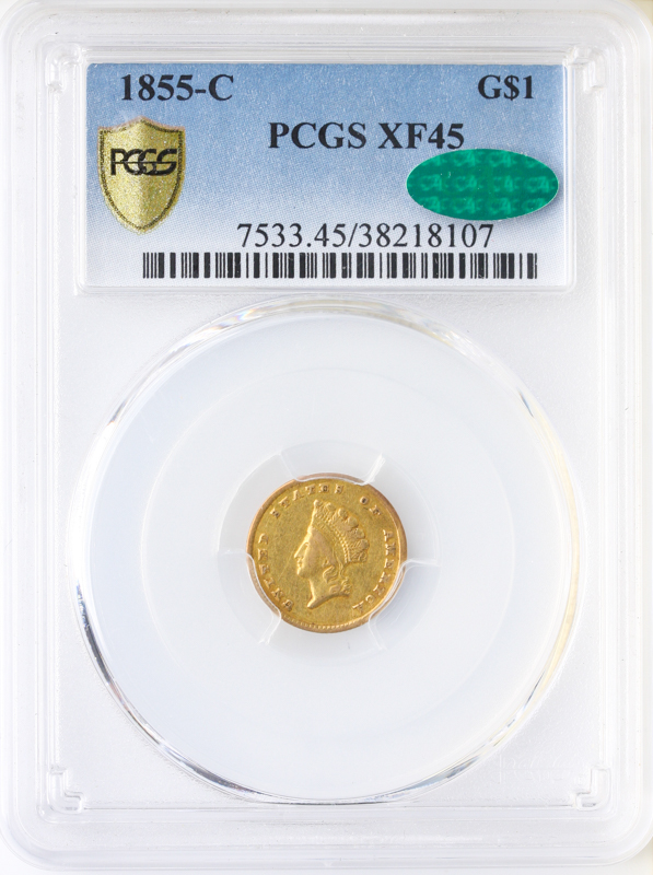 1855-C Gold $1 Type II PCGS XF45 CAC - Blanchard and Company