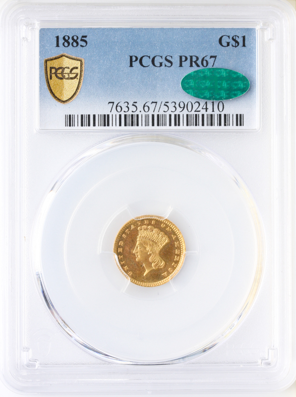 1885 Gold $1 Type 3 PCGS PR67 CAC - Blanchard and Company